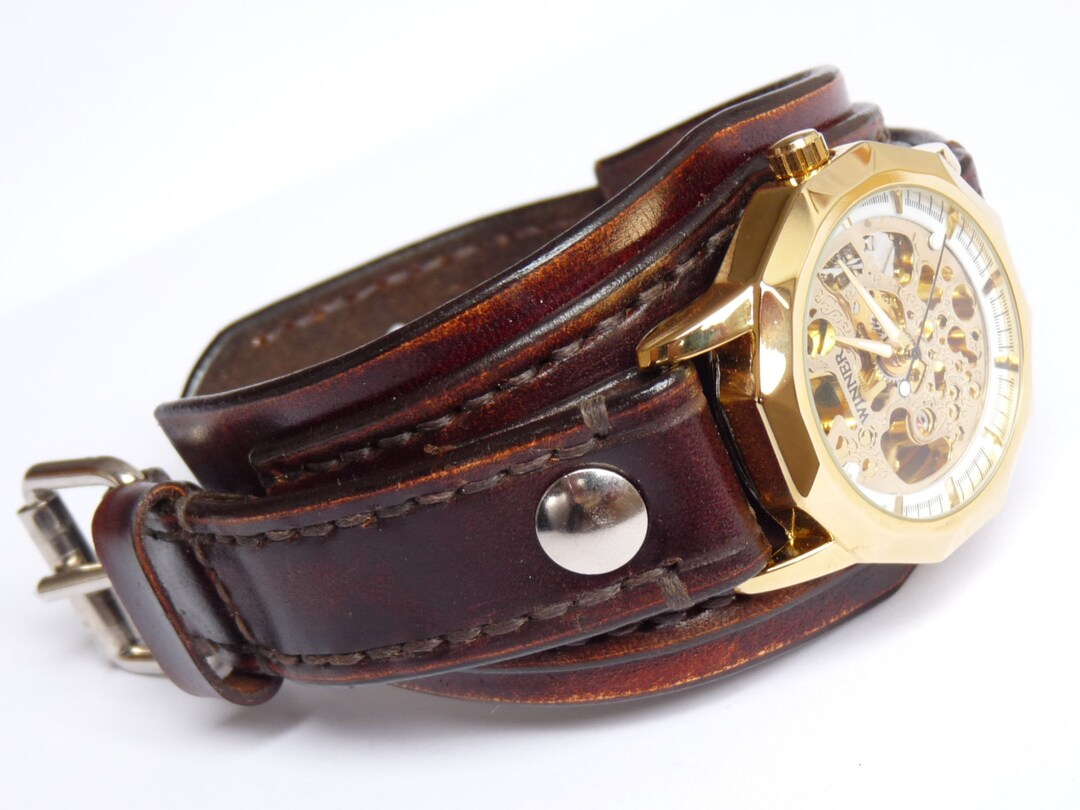 Brown Handmade Leather Watch Cuff - Etsy