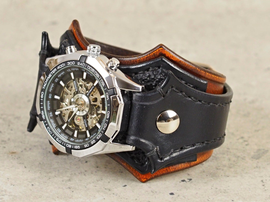 Steampunk Watch, Black Bikers Watch, Gothic Watch, Watch Band, Mens ...