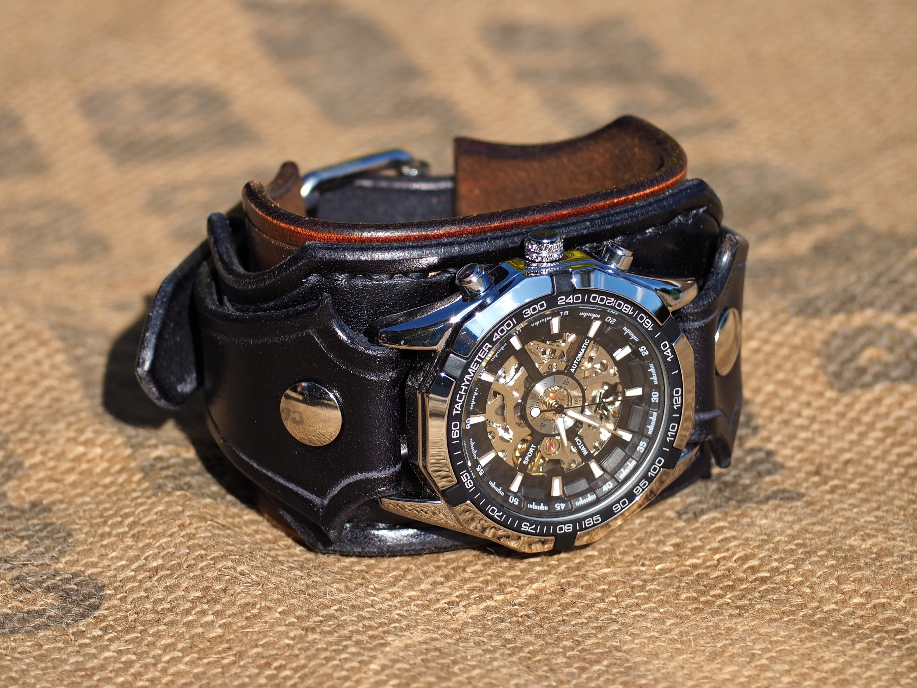 Men's Vintage Leather Cuff Watch Brown Bracelet Watch | Etsy