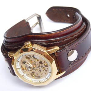 Brown Handmade Leather Watch Cuff - Etsy