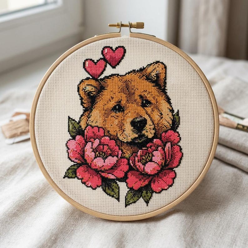 Bear Cross Stitch Pattern, Teddy Bear Flowers Embroidery Design ...