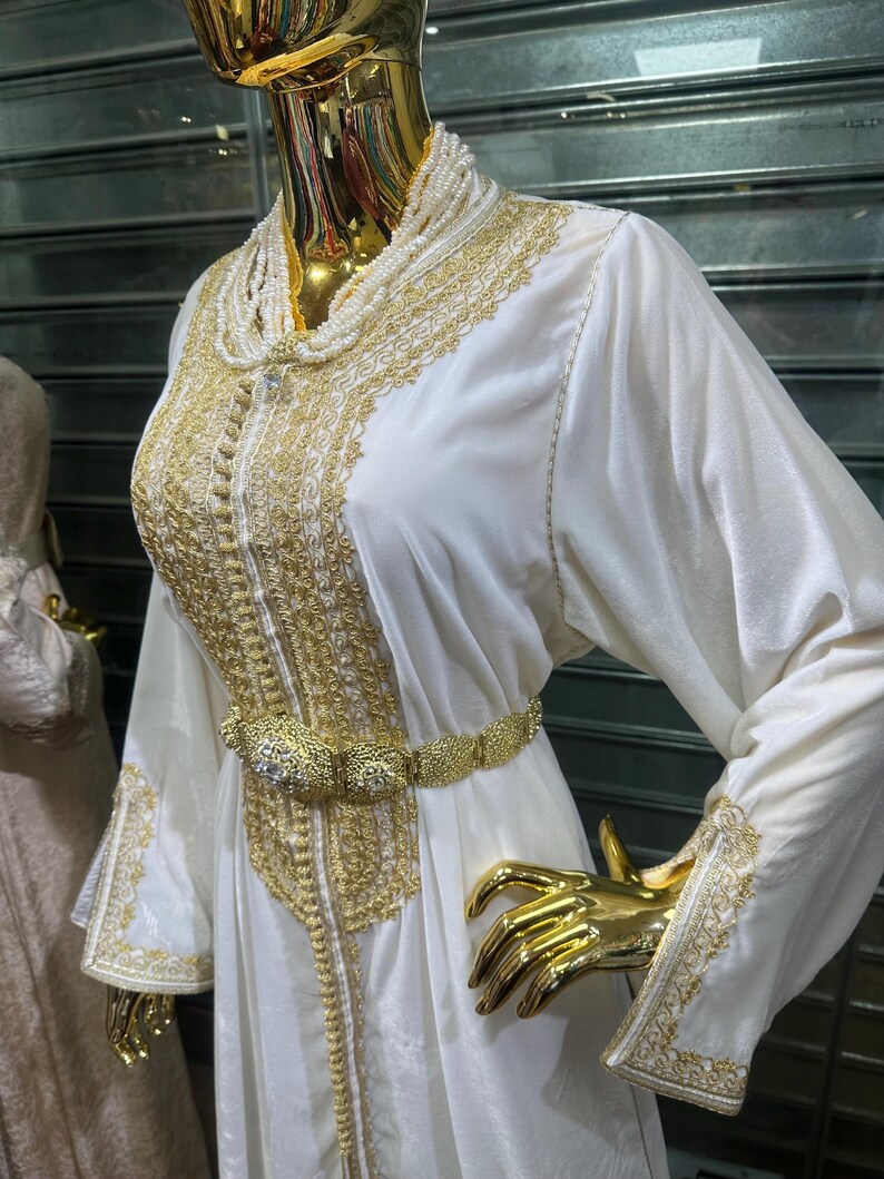 Luxury White Moroccan Takchita - Gold Embroidered Kaftan Dress ...