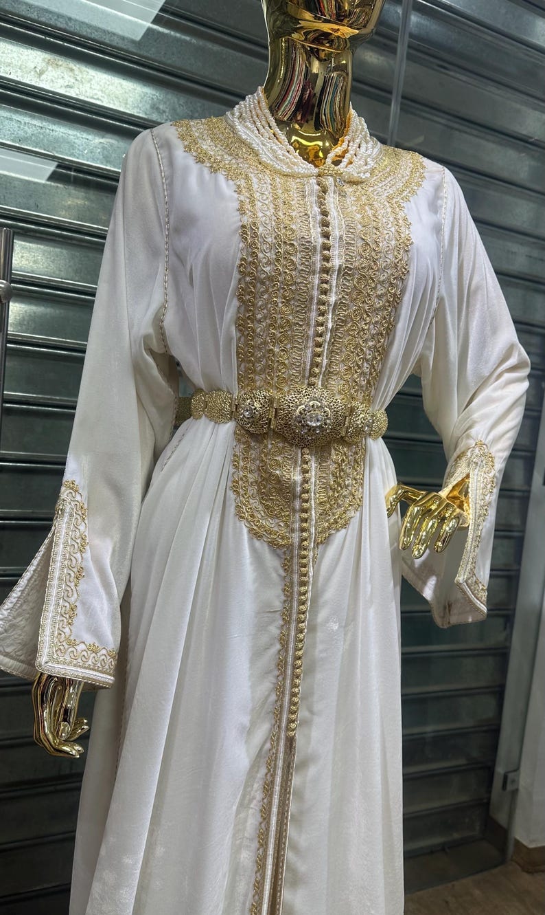 Luxury White Moroccan Takchita - Gold Embroidered Kaftan Dress ...