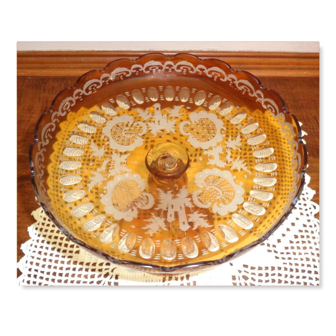 Beautiful Czech Bohemian Honey Amber Cut to Clear Crystal Pedestal ...