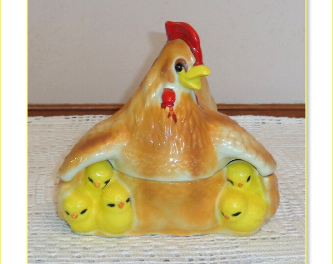 Signed Arnels Nesting Chicken Hen With Baby Chicks Covered Candy Dish ...