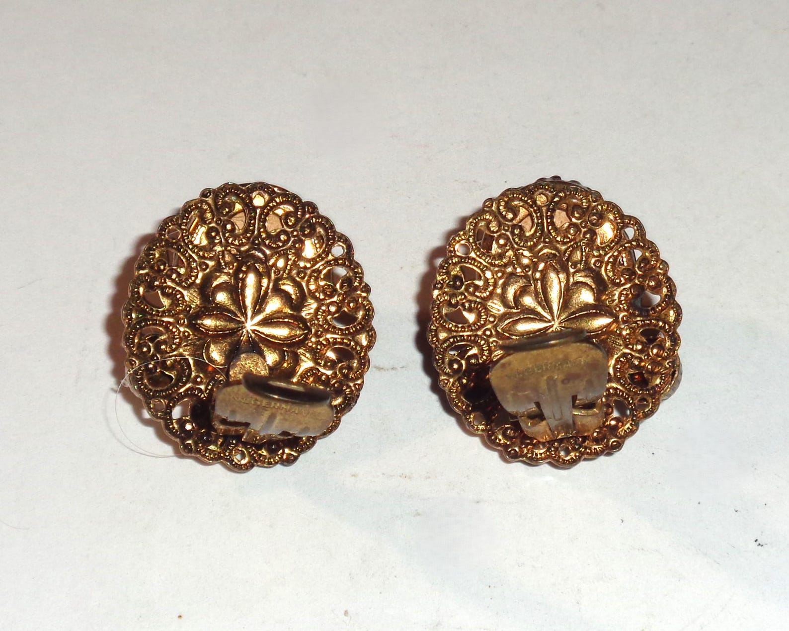 Signed W GERMANY Filigree Art Glass Porphyry Brown Caramel Cab Aurora ...