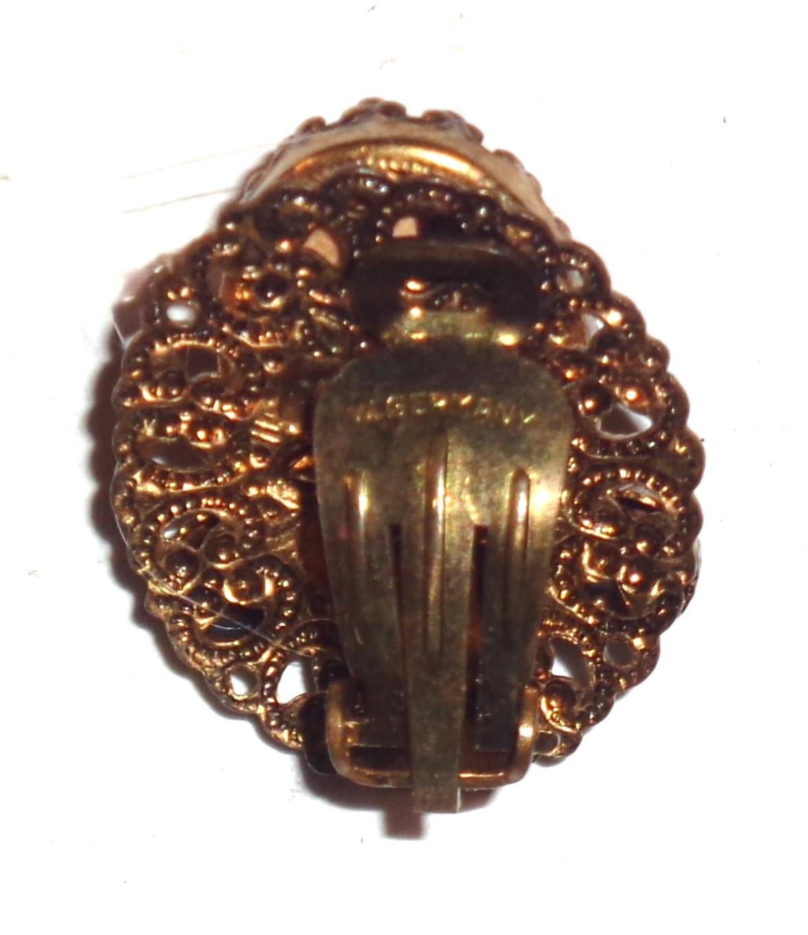 Signed W GERMANY Filigree Art Glass Porphyry Brown Caramel Cab Aurora ...