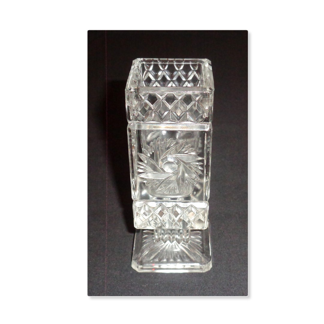 Vintage Square Cut Glass Pinwheel & Diamond Pattern Bud Vase - Etsy