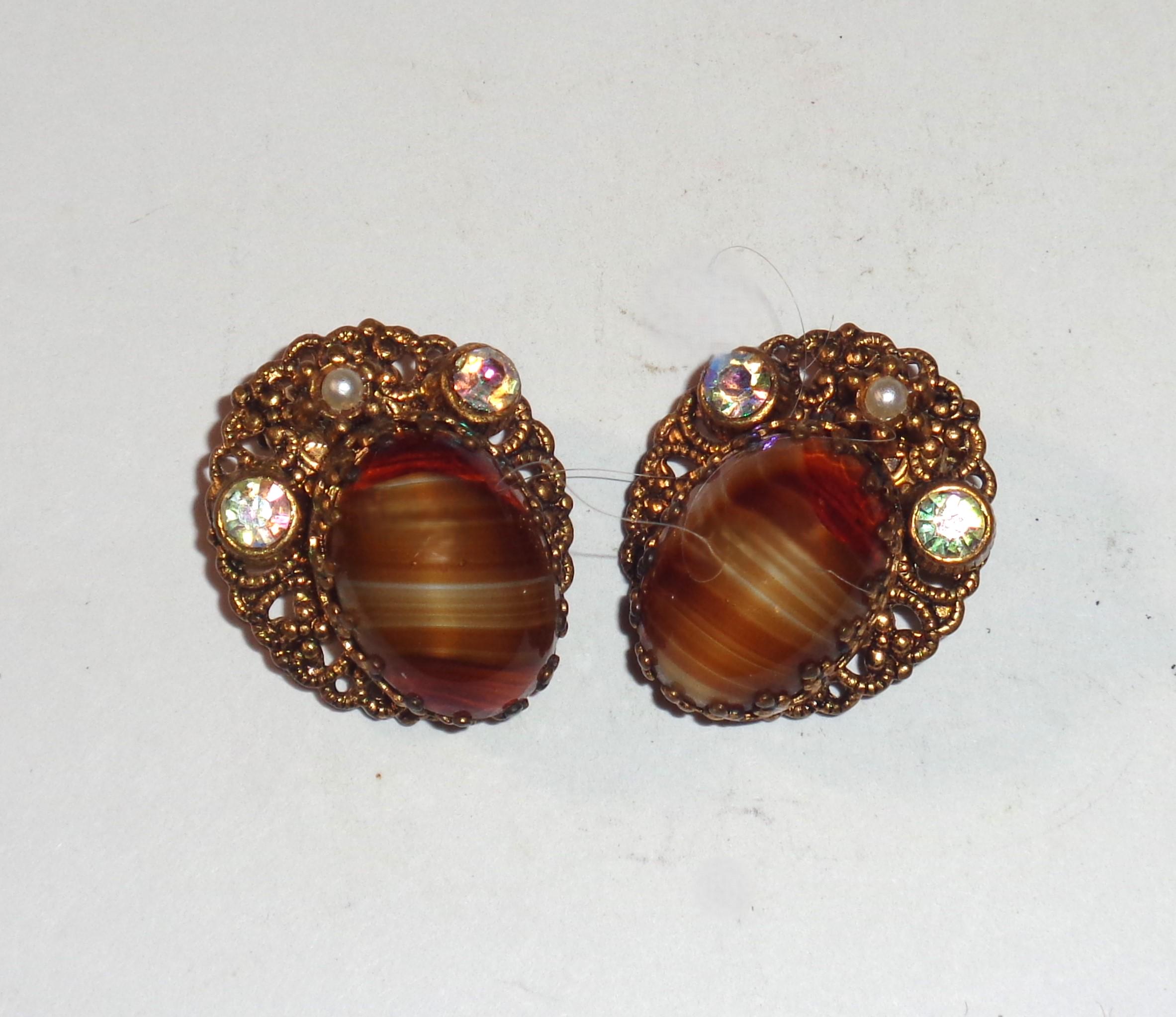 Signed W GERMANY Filigree Art Glass Porphyry Brown Caramel Cab Aurora ...