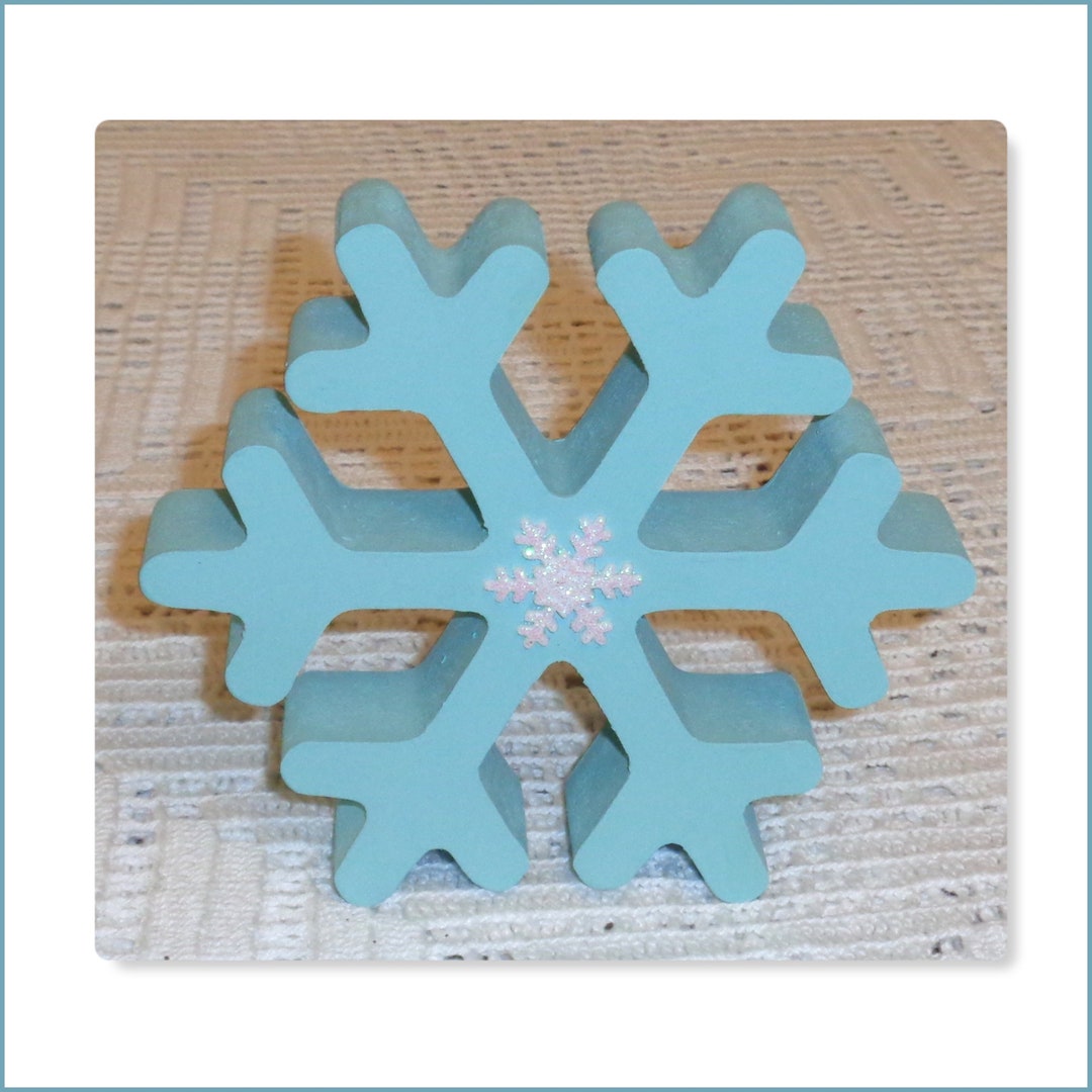 Wood Cutout Hand Painted Blue, White Glitter Accent Snowflake Holiday ...