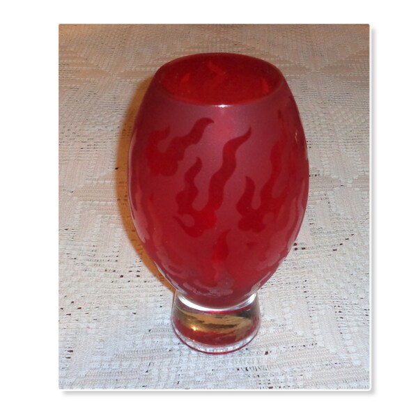 Red Frosted Glass Vase - Etsy