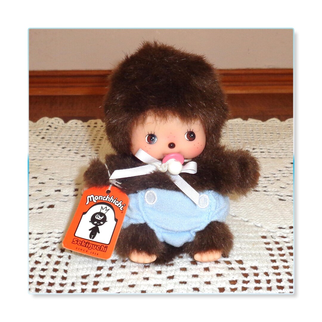 Adorable Sekiguchi Brown Monchichi Baby With Pacifier Stuffed Plush ...