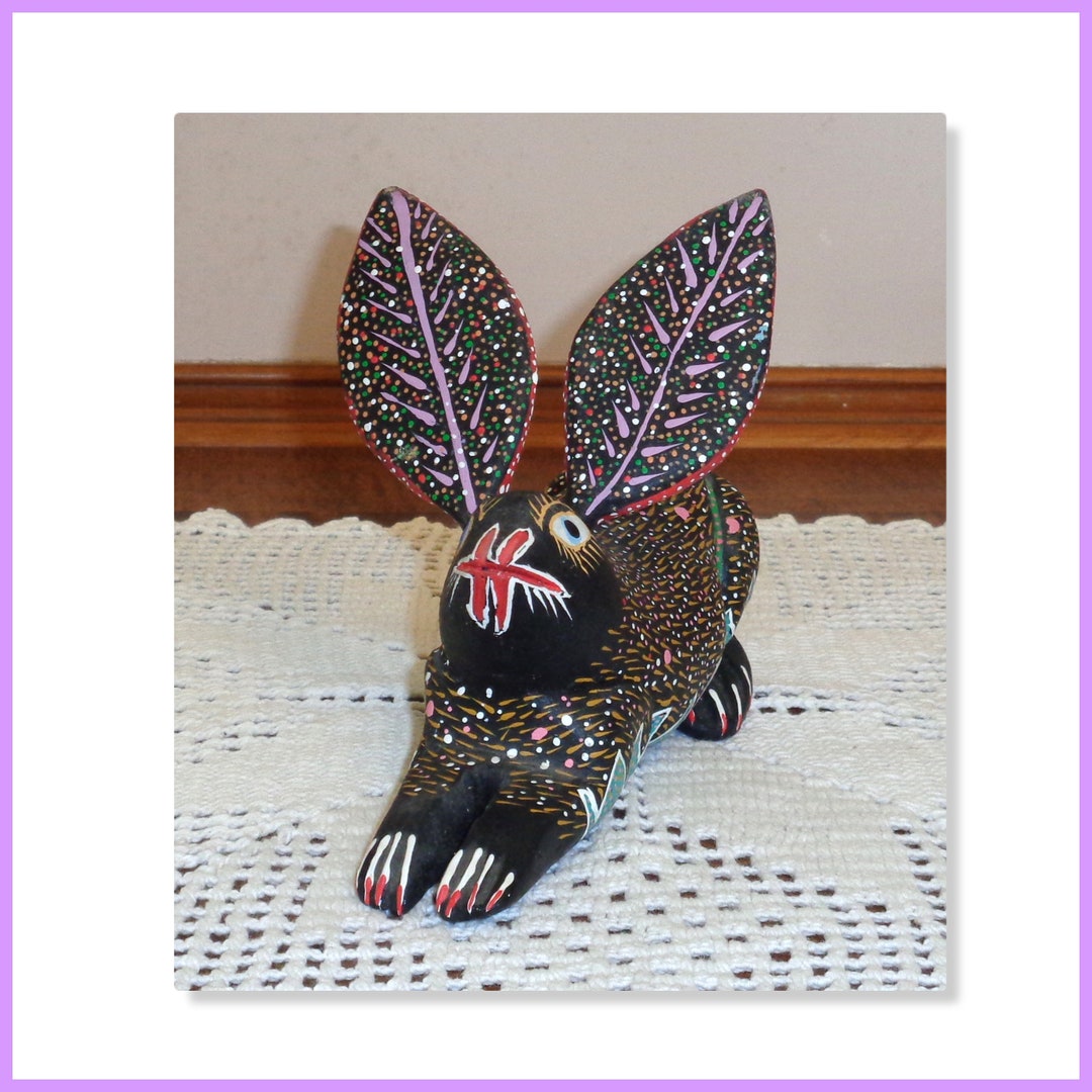 Wood Wooden Alebrije Hand Carved & Painted Bunny Rabbit Folk Art Figure ...