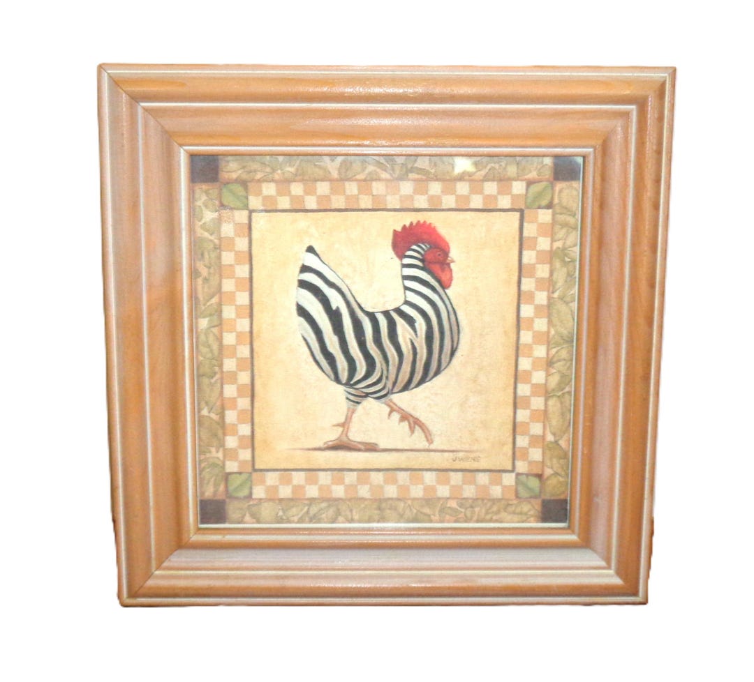 Artist J WIENS Zebra Stripe Chicken Hen Framed Wall Decor Picture - Etsy