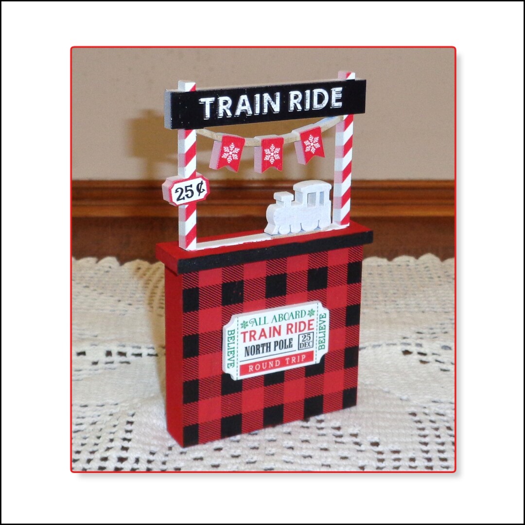 Small Wood Wooden north Pole Train Ride Red, Black, White Holiday Stand ...