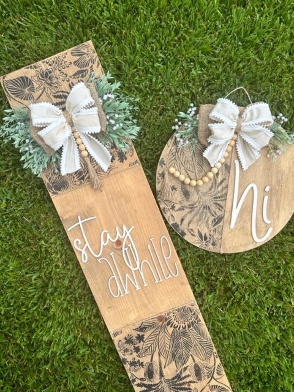 Hi Door Hanger Stay Awhile Porch Leaner Welcome Sign Wood Door Hanger ...