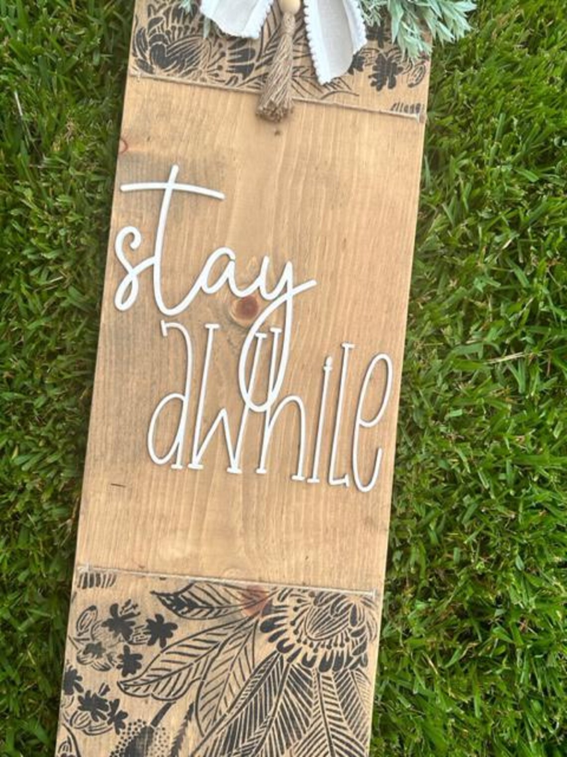 Hi Door Hanger Stay Awhile Porch Leaner Welcome Sign Wood Door Hanger ...