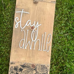 Hi Door Hanger Stay Awhile Porch Leaner Welcome Sign Wood Door Hanger ...