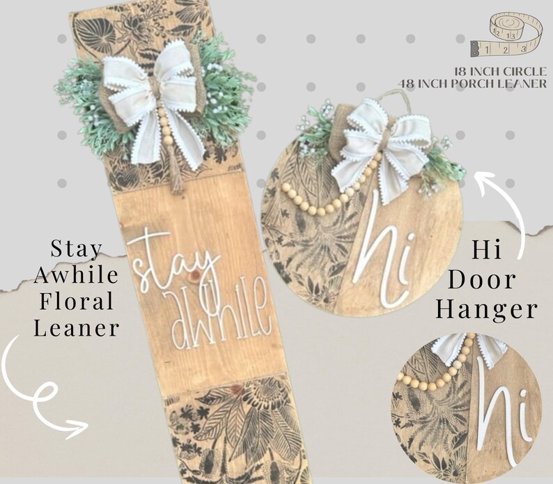 Hi Door Hanger Stay Awhile Porch Leaner Welcome Sign Wood Door Hanger ...