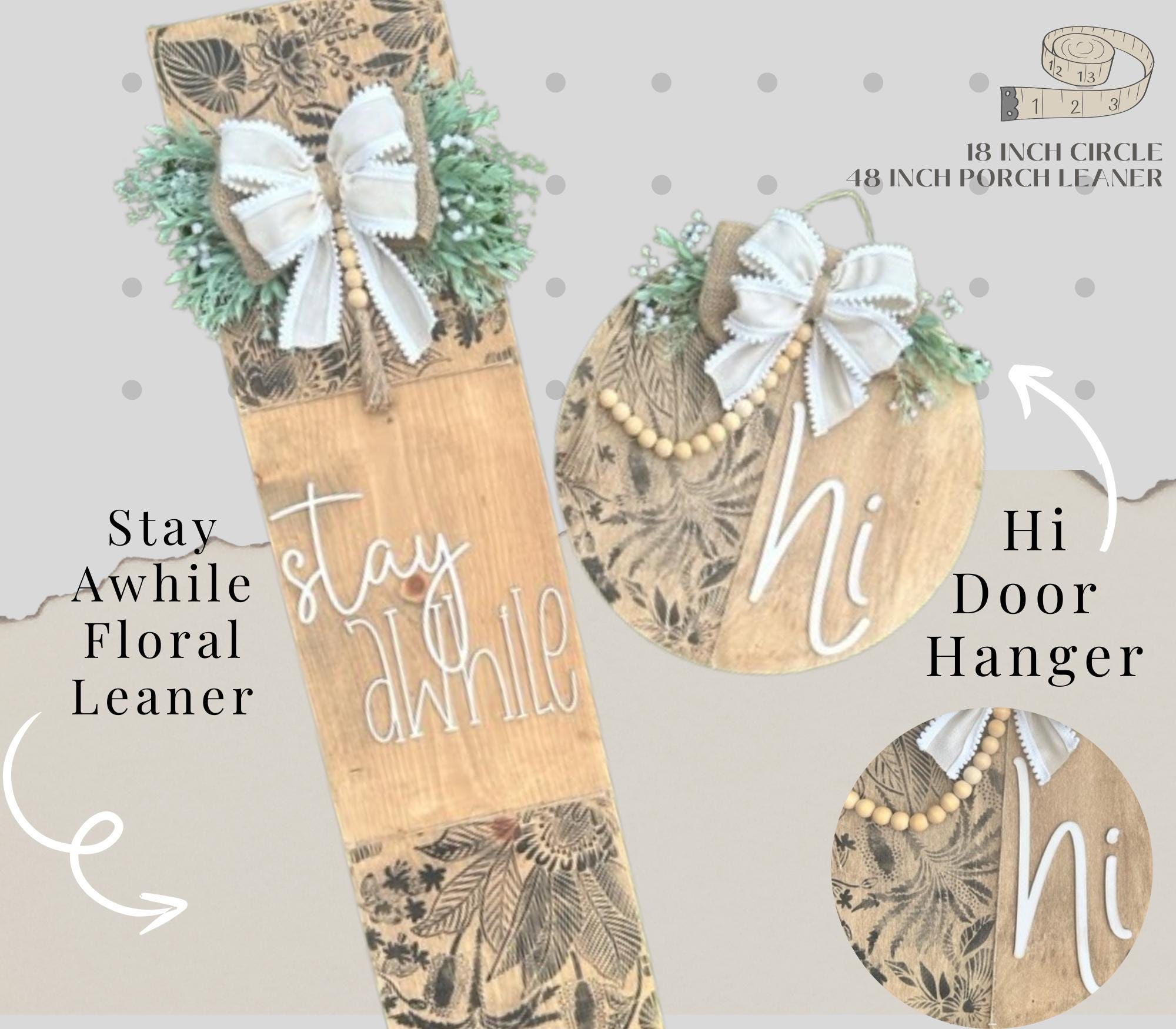 Hi Door Hanger Stay Awhile Porch Leaner Welcome Sign Wood Door Hanger ...