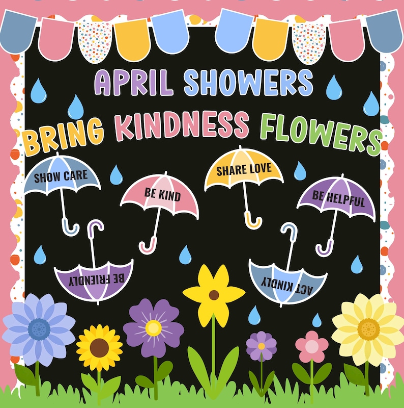 April Showers Bulletin Board Kit, Spring Kindness Classroom Decor ...