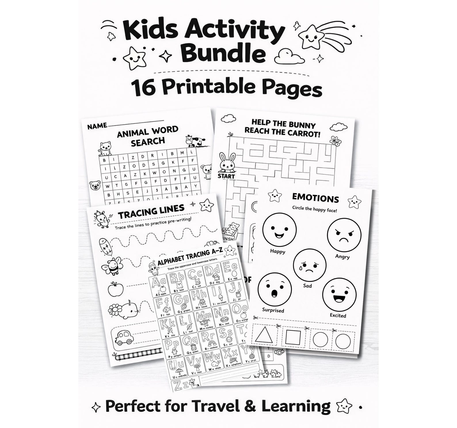 Kids Activity Bundle | 16 Pages Preschool Worksheets, Tracing, Coloring ...
