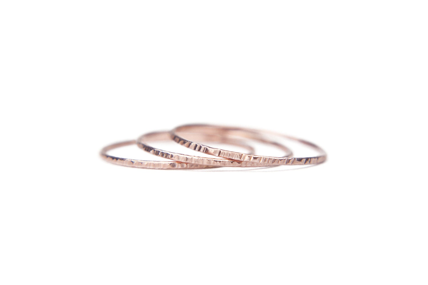 Rose Gold Stacking Rings Dainty Solid 14k Set of 3 Hammered - Etsy