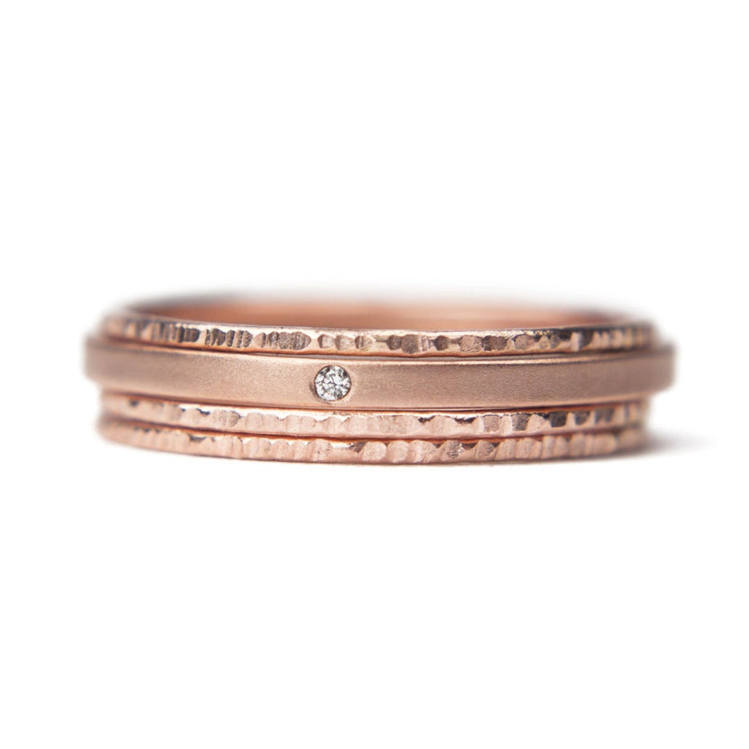 Rose Gold Square Diamond Ring Stacking Set, Eco Friendly 1mm Diamond ...
