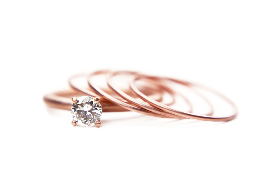 Rose Gold Simple Engagement Ring, 14k Eco Friendly White Sapphire or ...