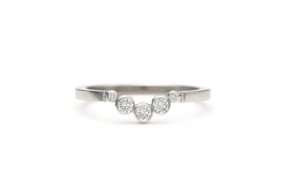 Half Moon Curved Wedding Band, Ecofriendly Diamond & 14k White Gold ...