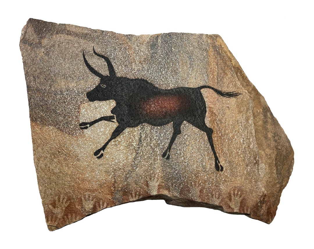 Lascaux Bull Cave Art Painting on Hanging Stone - Etsy