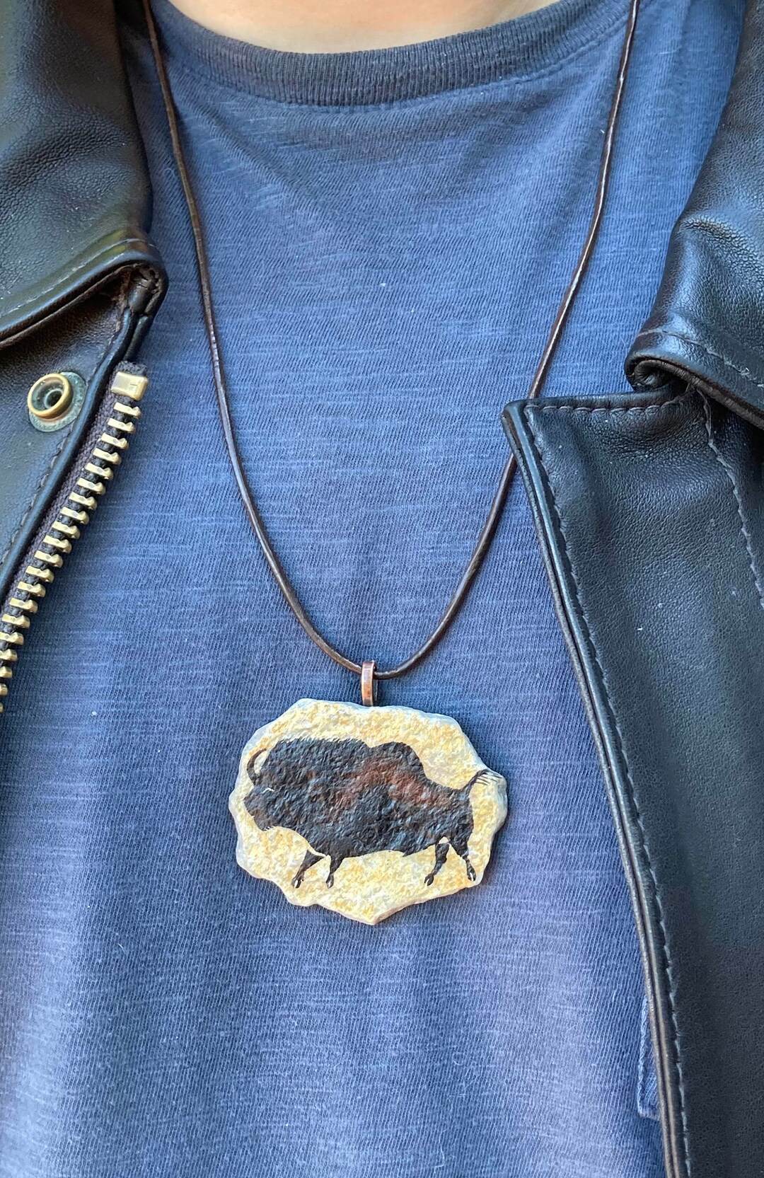 Pendant Lascaux Bison Painted on Stone - Etsy