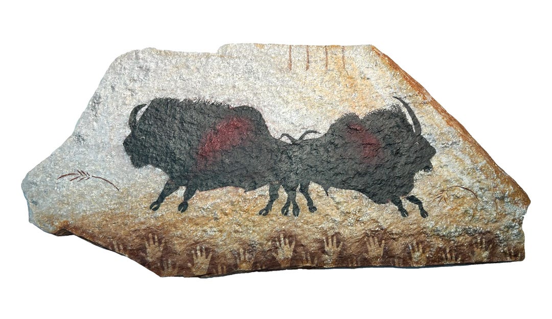 Crossed Bison Lascaux Cave Painting on Hanging Stone - Etsy