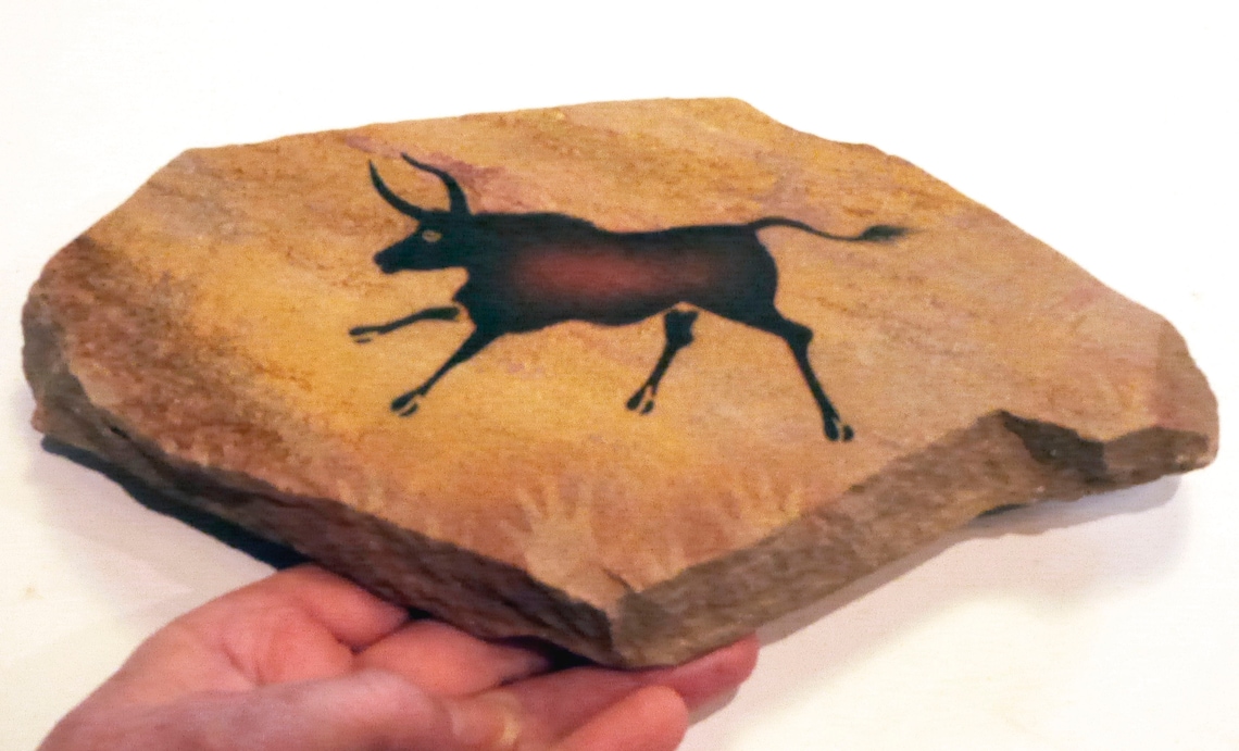 Lascaux Bull Cave Art Painting on Hanging Stone | Etsy