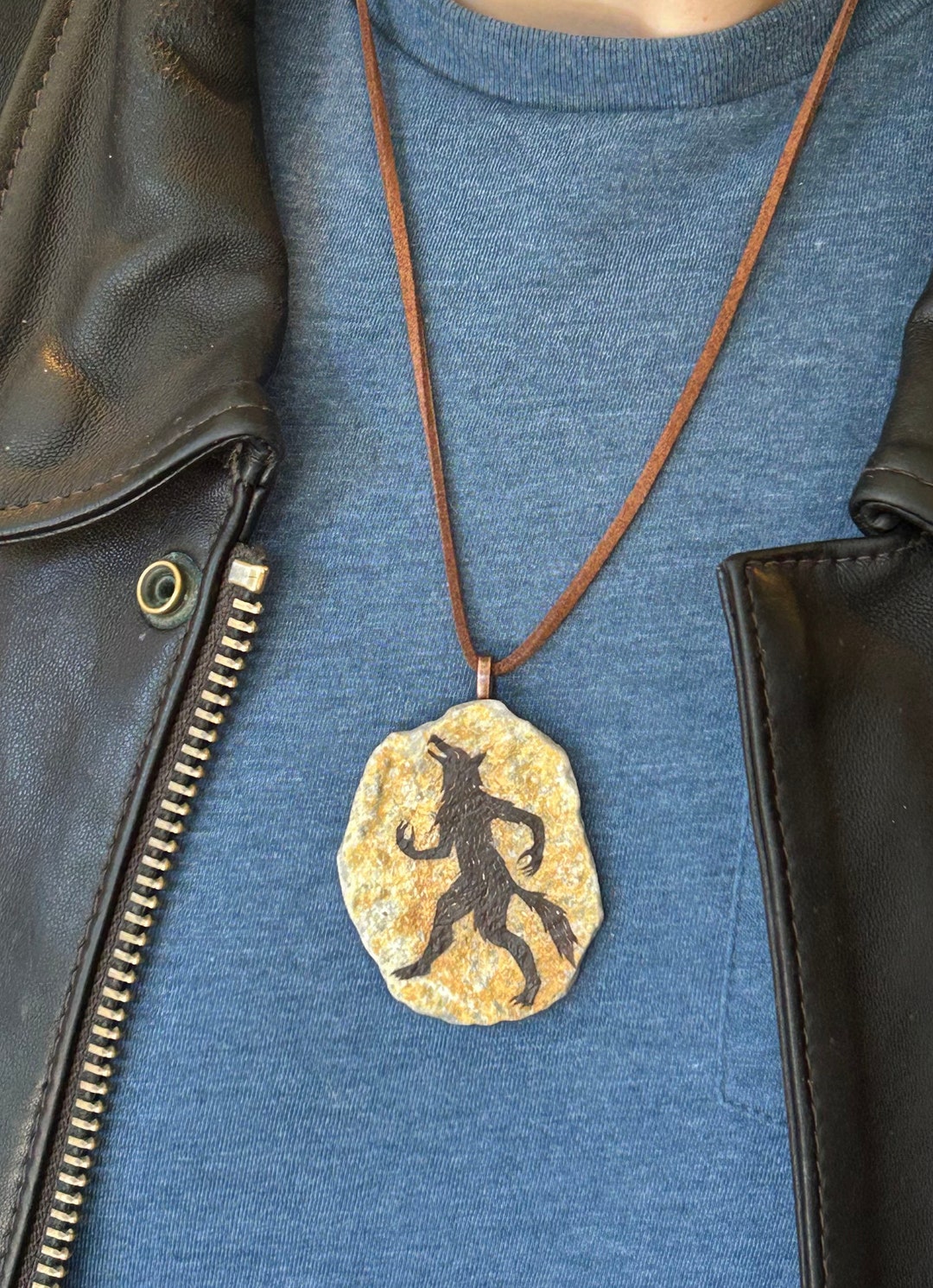 Ancient Werewolf Stone Hand Painted Pendant - Etsy
