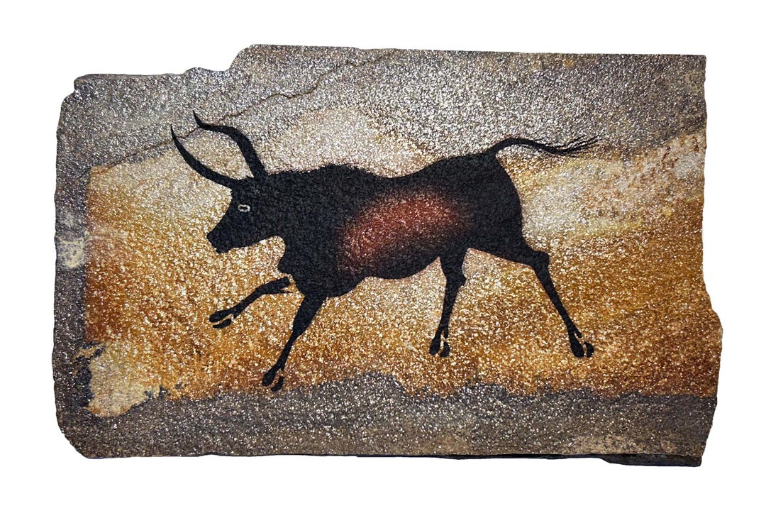 Lascaux Bull Cave Art Painting on Hanging Stone - Etsy