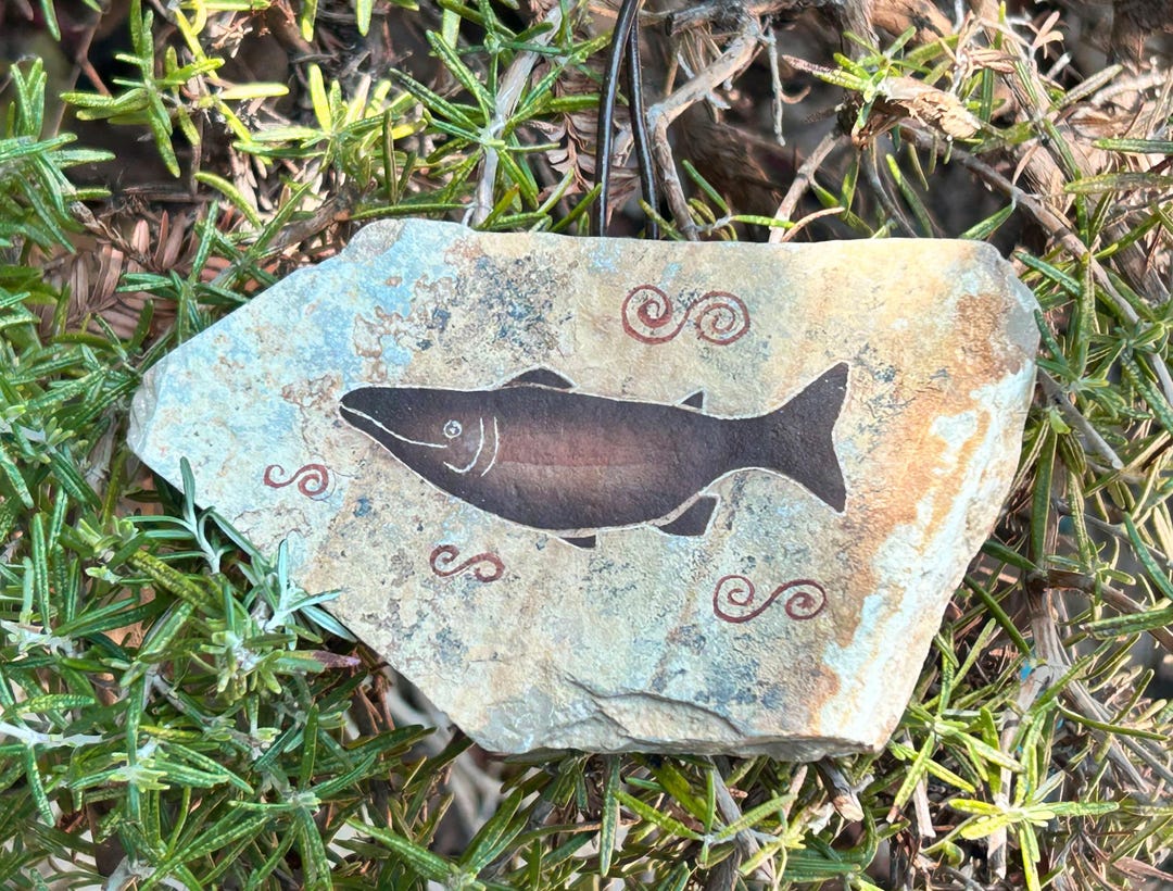 Ornament Hand Painted Primitive Fish Art on Stone - Etsy