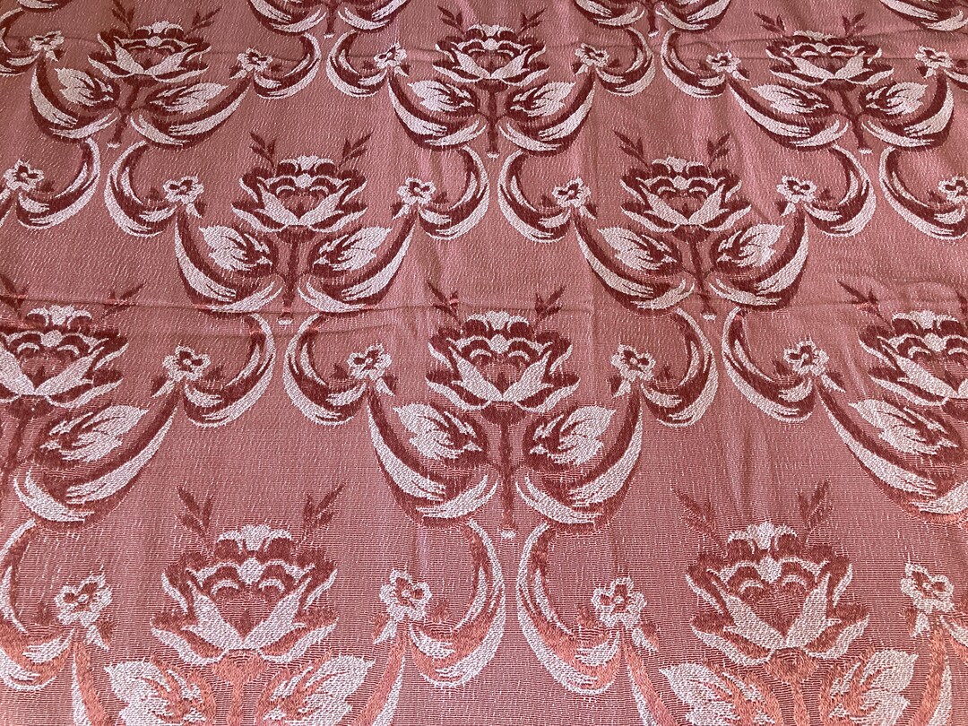 Vintage 1950's Dusty Rose Brocade Damask Floral Bedspread Coverlet ...