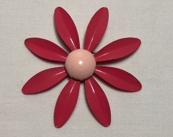 Vintage Mod Retro Pink Daisy Enamel Flower Brooch, Fun Gift for Mom ...