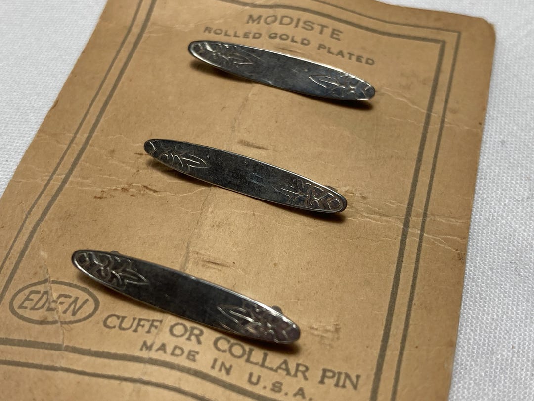 1920's Etched Oval Bar Collar Cuff Pins White Rolled Gold Plate Set of ...