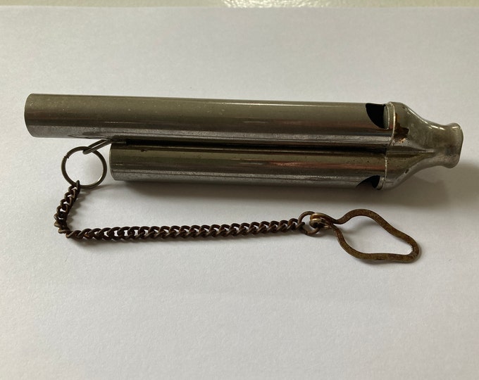 Vintage German 3 Barrel Train Conductor Signaling Whistle 6" W/ Chain ...