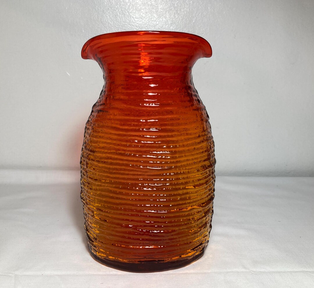 Vintage Blenko Strata Tangerine Art Glass Double Spout Water Carafe ...