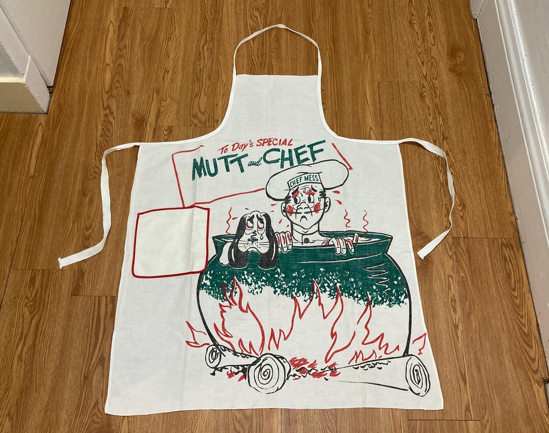 Vintage 1950's Novelty Bib Apron "mutt and Chef" BBQ Grill Cook Out ...