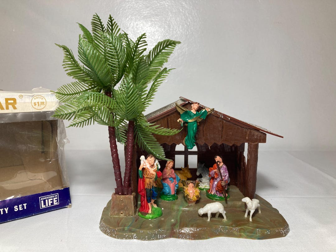 Vintage Brite Star Christmas Nativity Scene W/ Box Hand Painted Hong ...