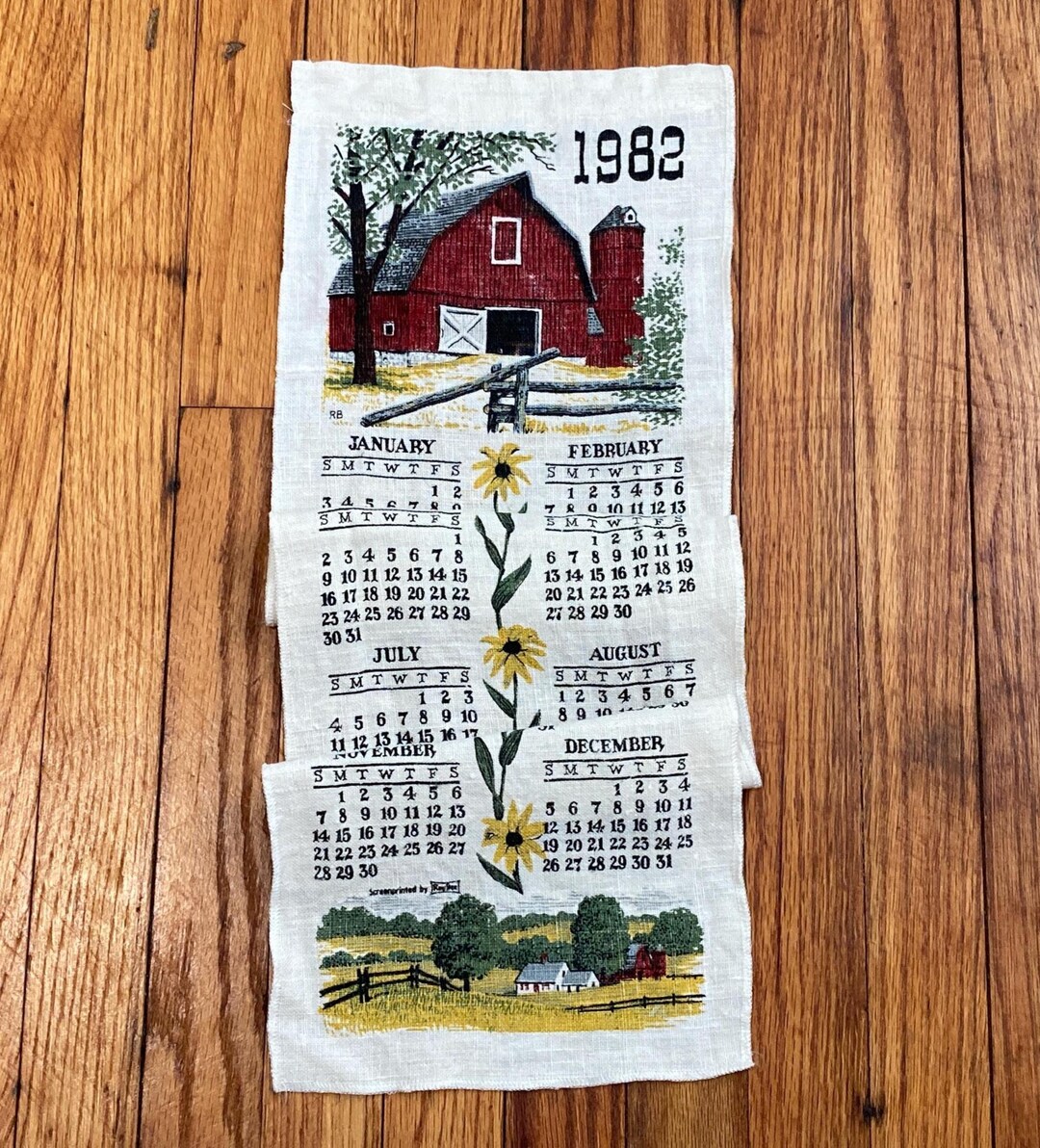Vintage 1982 Kay Dee Kitchen Calendar Tea Towel Linen Wall Hanging ...