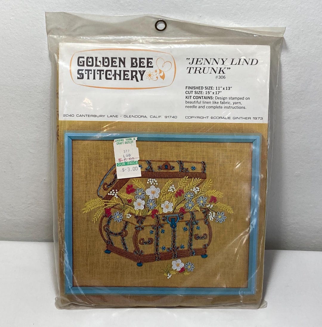 Vintage 1973 Golden Bee Stitchery Crewel Embroidery Kit - Jenny Lind ...