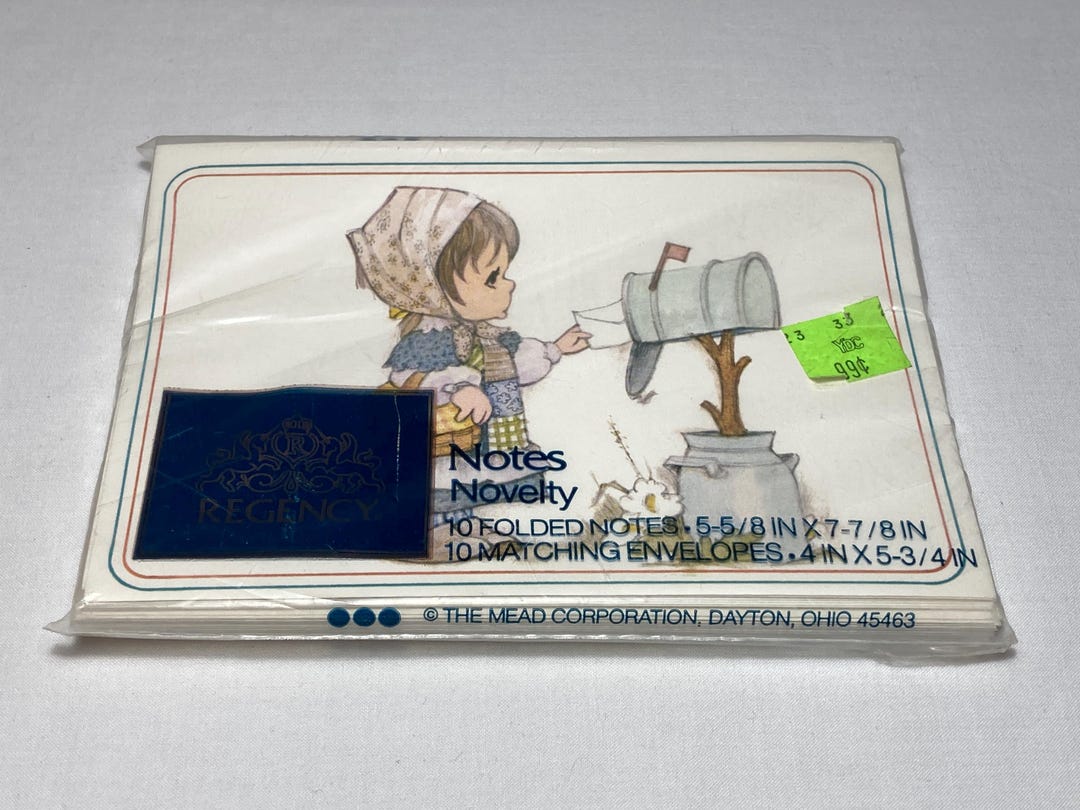 Vintage 1970's Regency Novelty Notes Holly Hobbie Style Stationery - 10 ...