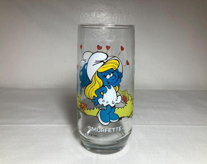 Vintage 1982 Smurfs Smurfette Character Drinking Glass Peyo Wallace ...