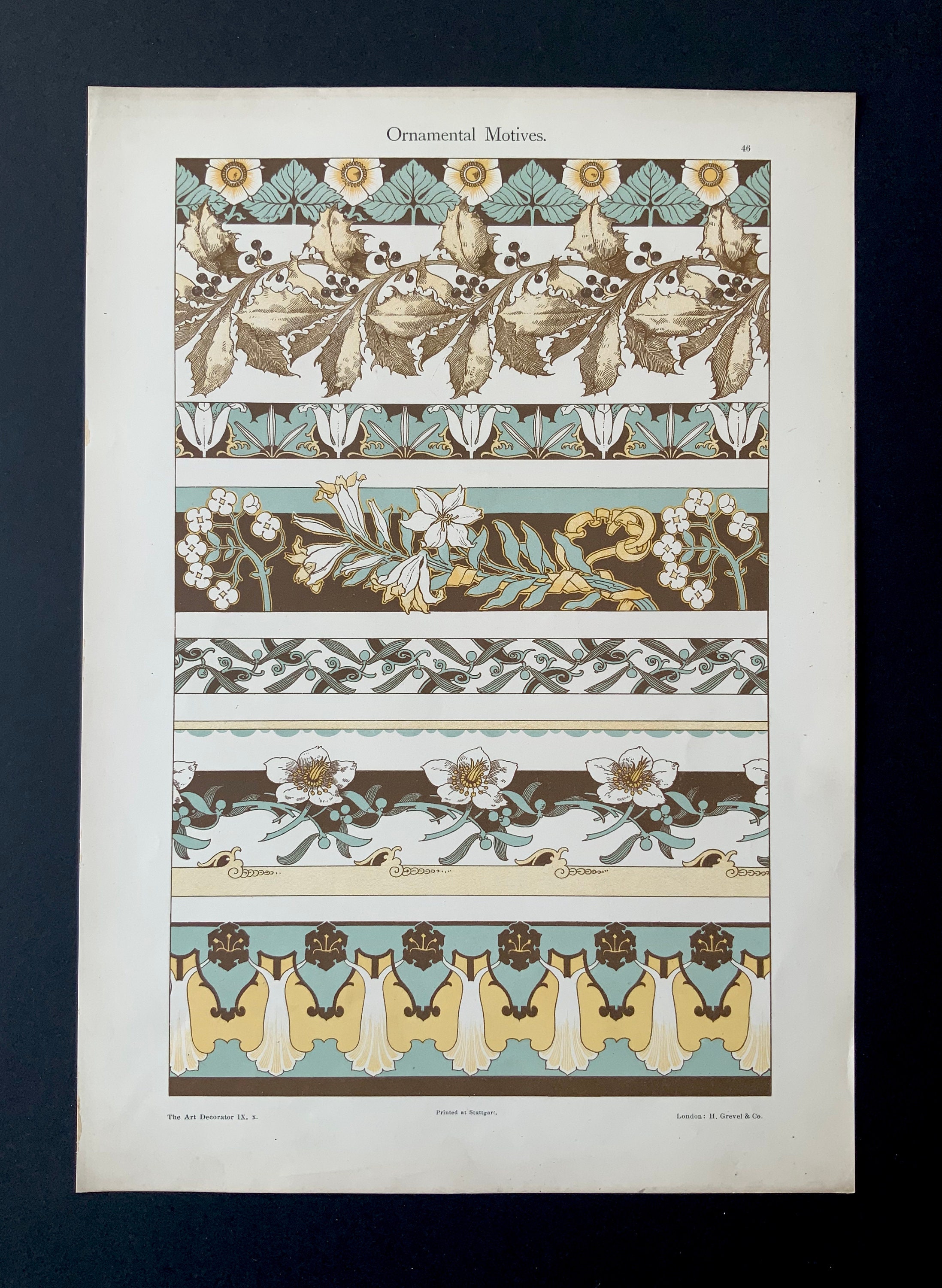 Antique Print 1890s Floral Lithograph Bookplate Ornamental Motif ART ...