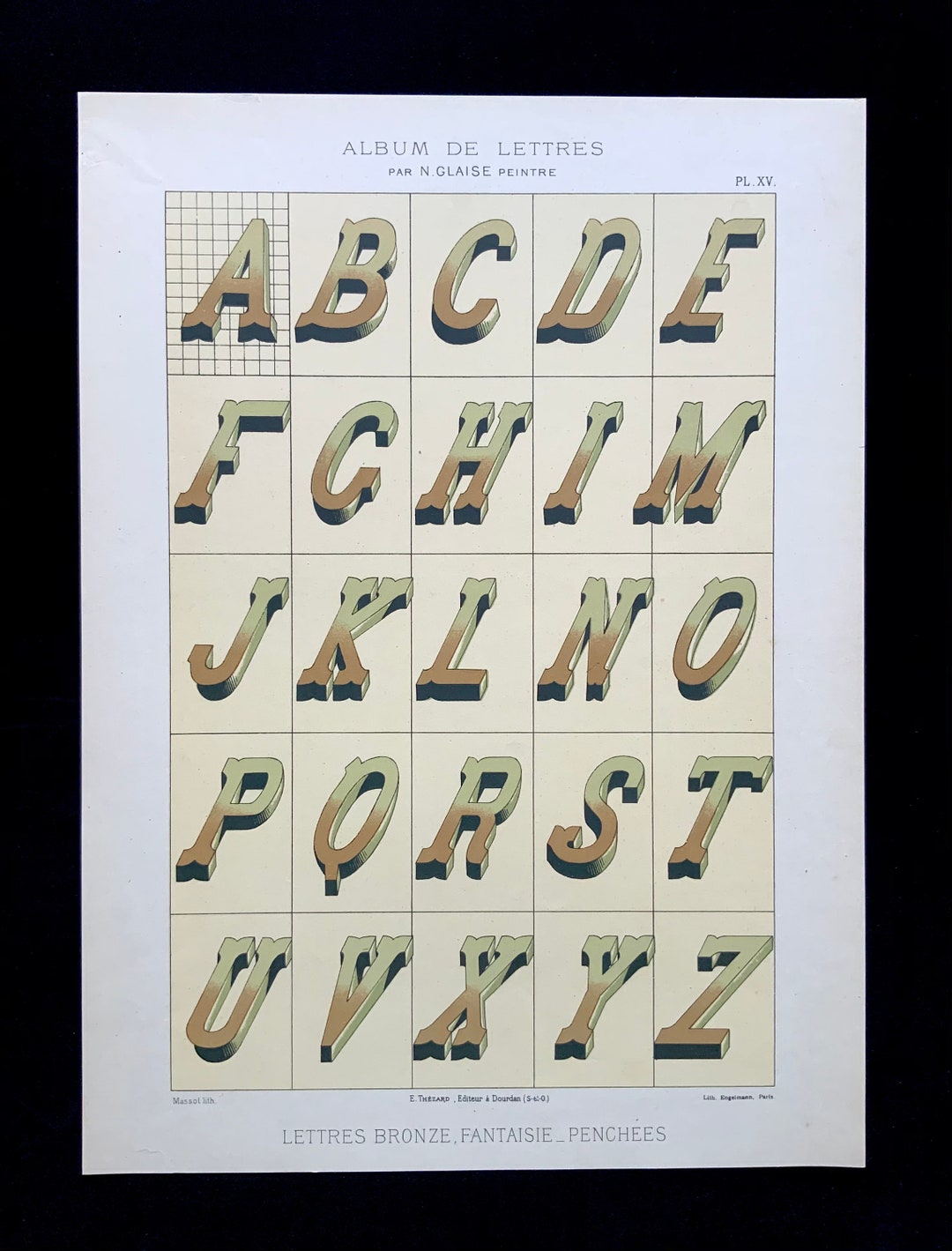 Rare 1900 TYPOGRAPHY ALPHABET Chromolithograph Antique Print Folio ...